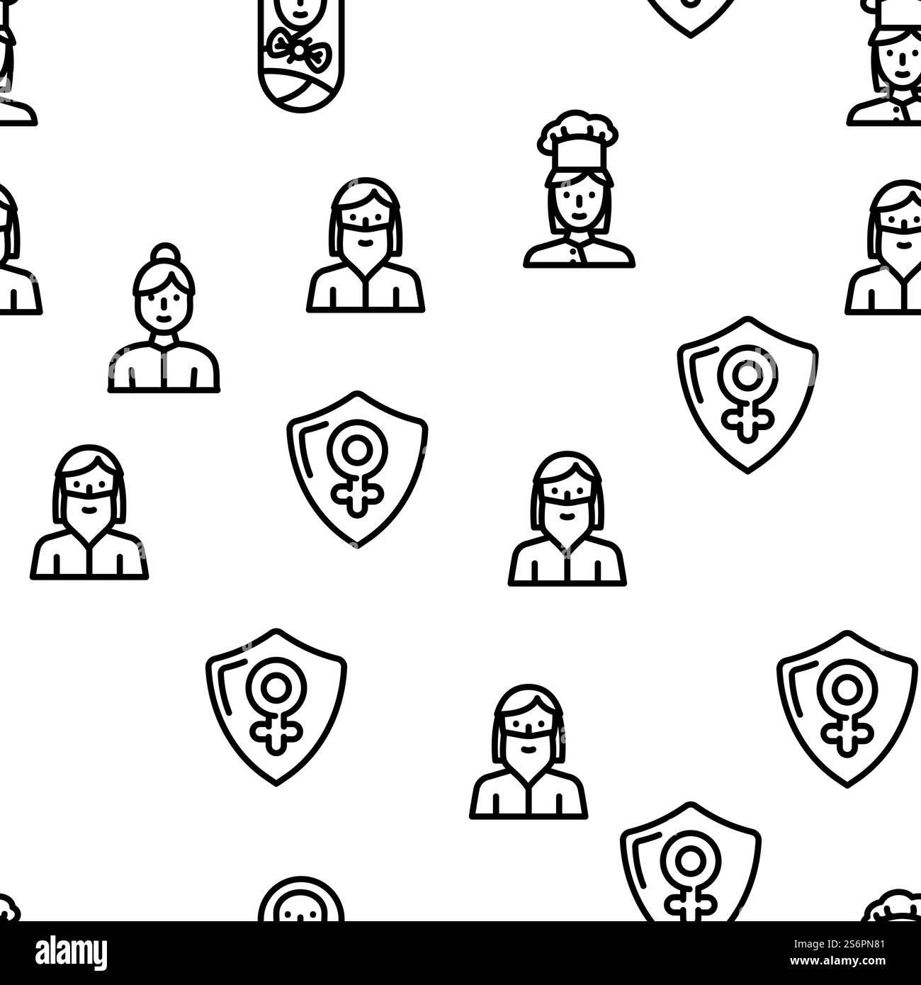 Female Occupation And Profession Vector Seamless Pattern Thin Line ...