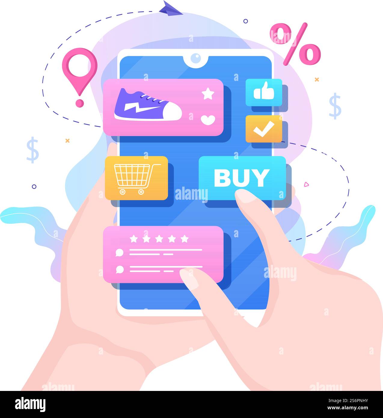 Mobile Store or Shopping Online in Application Vector Illustration ...