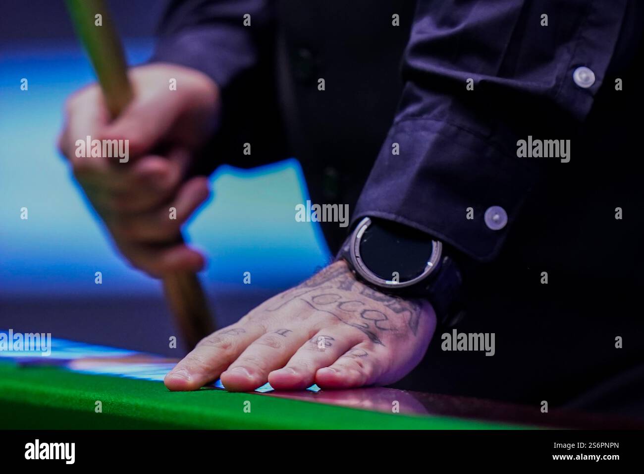 London, UK. 17th Jan, 2025. Luca Brecel's hand tattoo during The ...