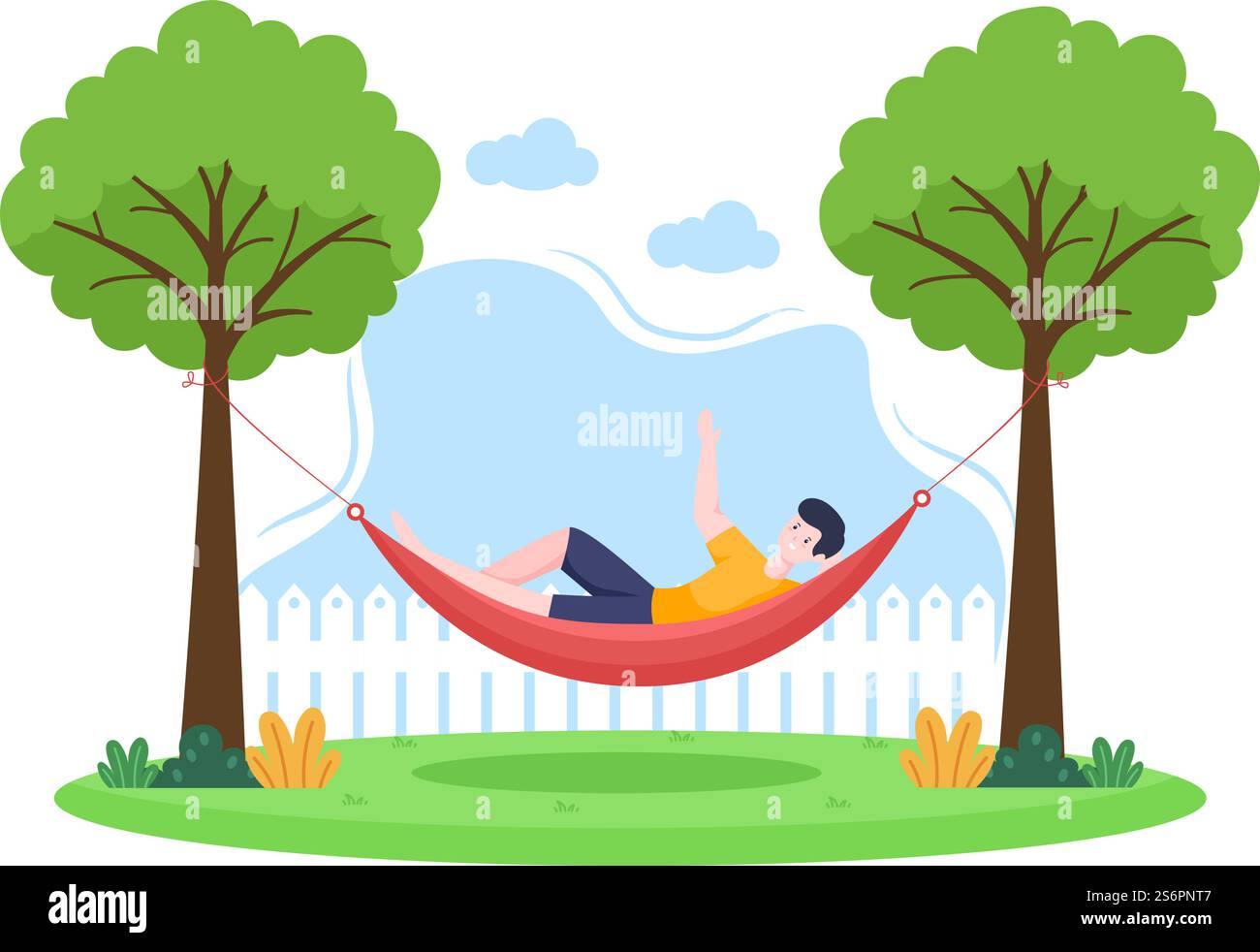 People Lying on Hammock in Park Flat Cartoon Vector Illustration ...