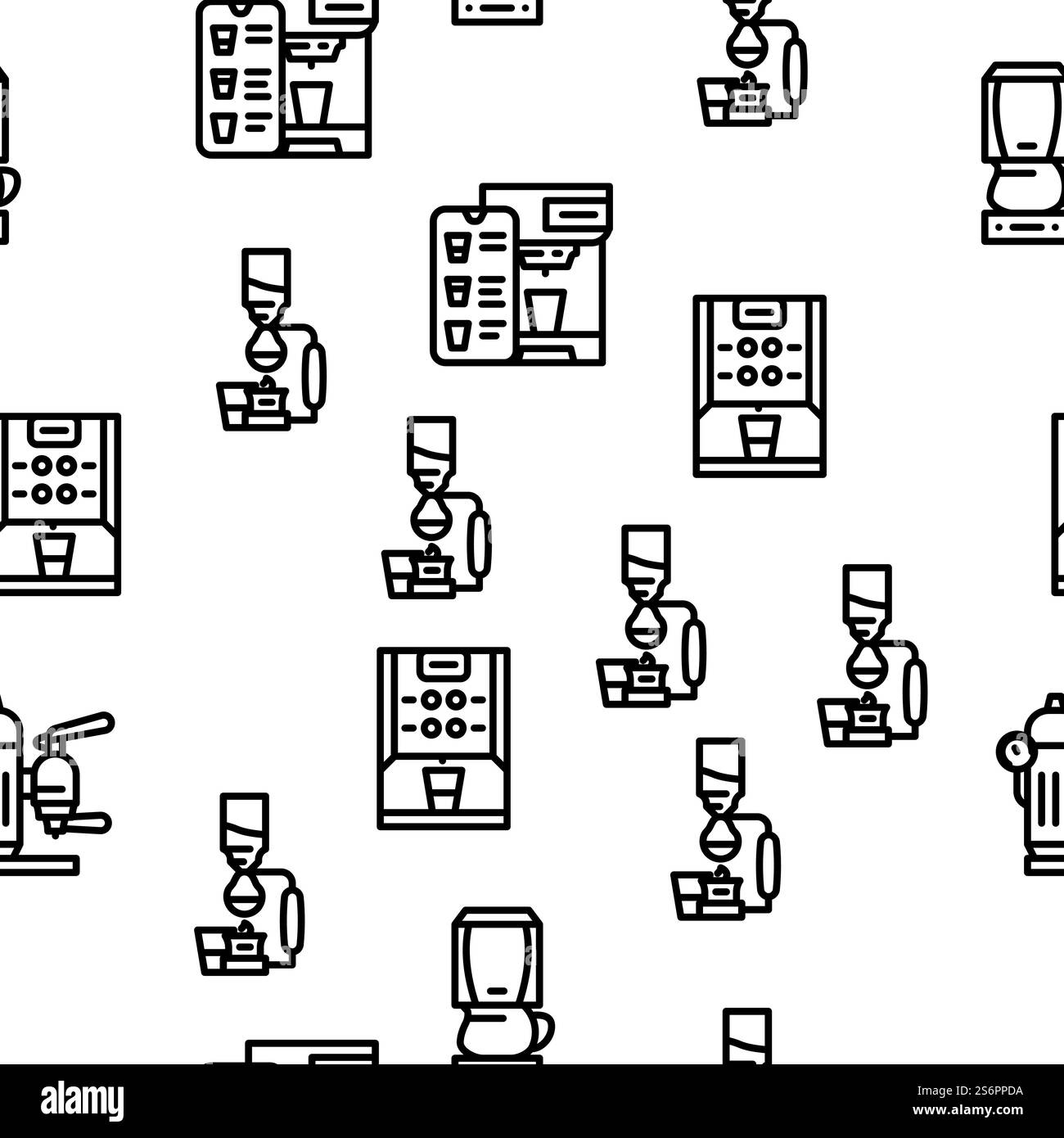 Coffee Machine Barista Equipment Vector Seamless Pattern Thin Line Illustration. Coffee Machine ...