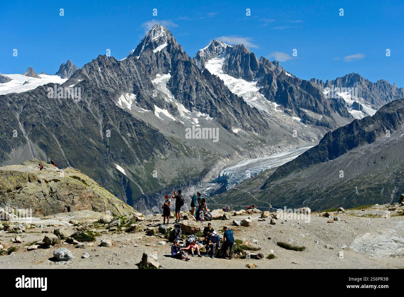 Alpine panorama of the French Alps with the peaks Aiguille du ...
