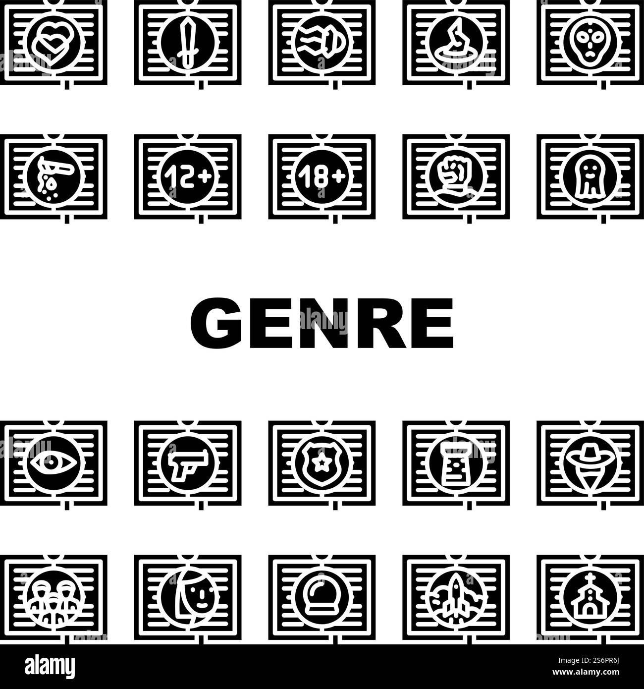 Literary Genre Categories Classes Icons Set Vector. Fantasy And Science ...