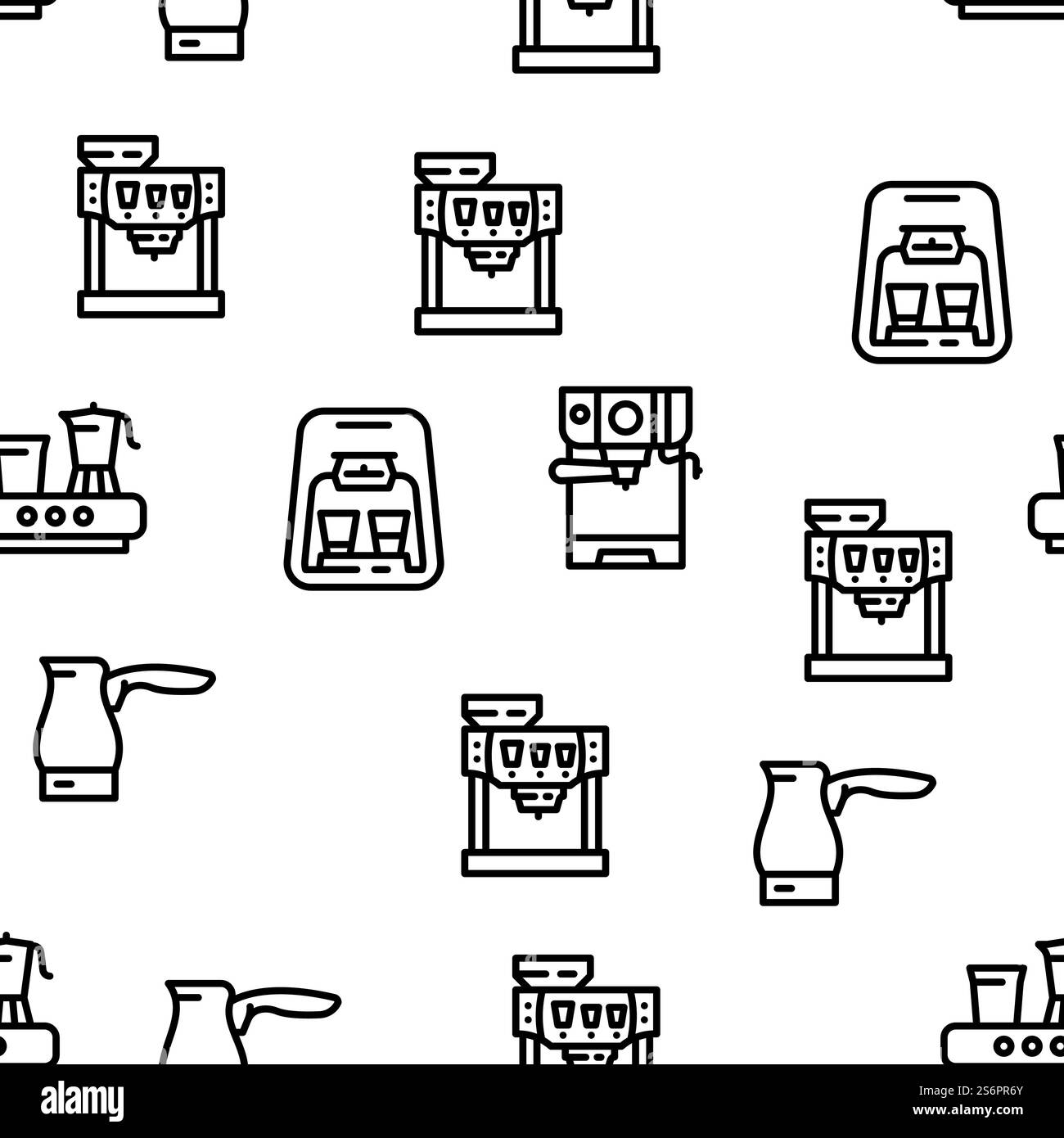 Coffee Machine Barista Equipment Vector Seamless Pattern Thin Line Illustration. Coffee Machine ...