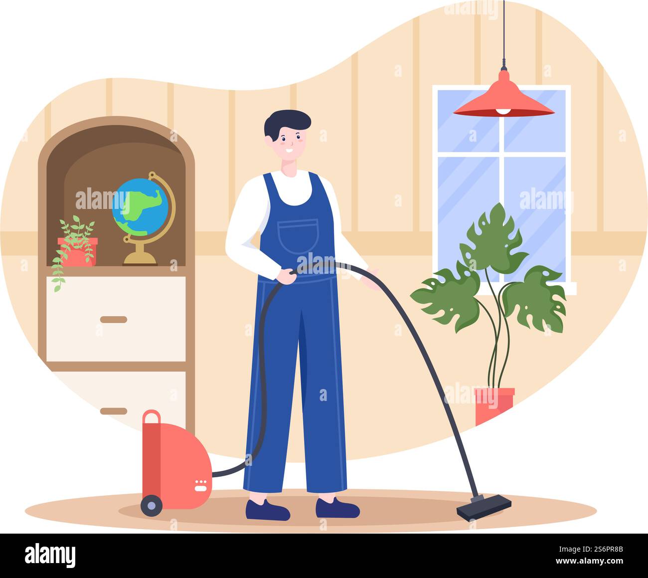 Cleaning Service flat Design Illustration. People Vacuum, Wipe the Dust ...