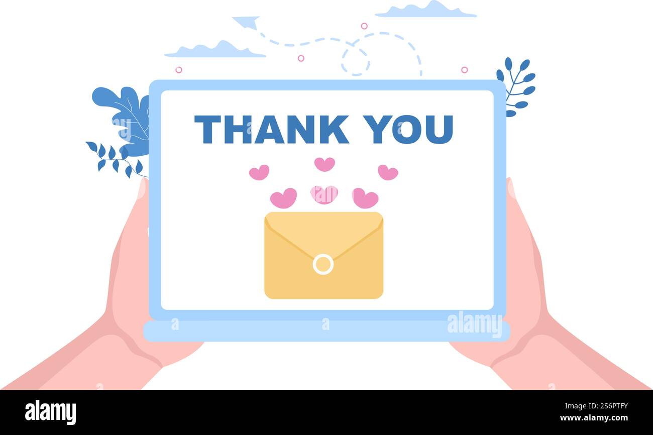Email Thank You Banner flat illustration with Envelope Greeting Card ...