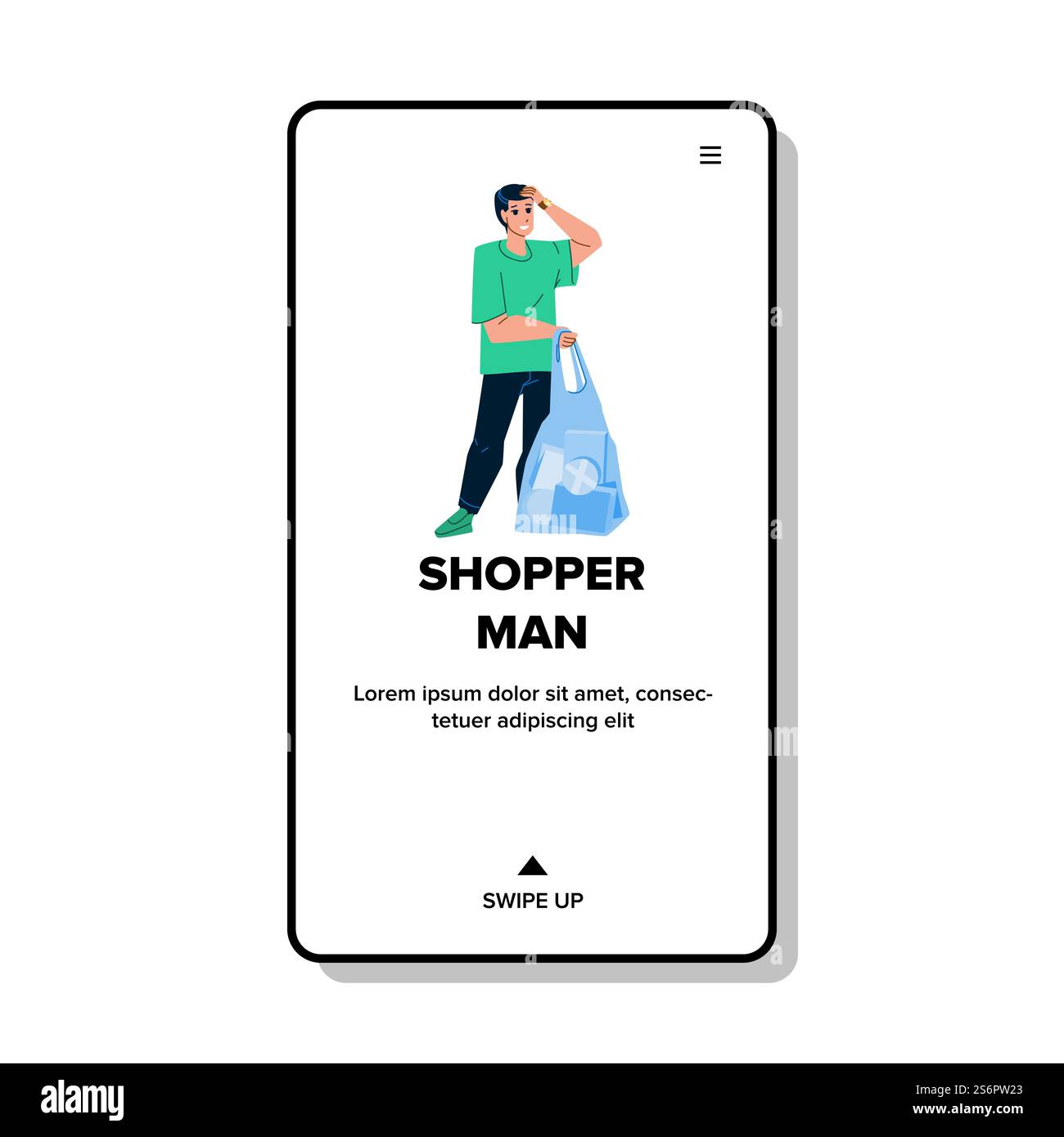 Shopper Man With Bag Purchasing In Store Vector. Young Shopper Man ...