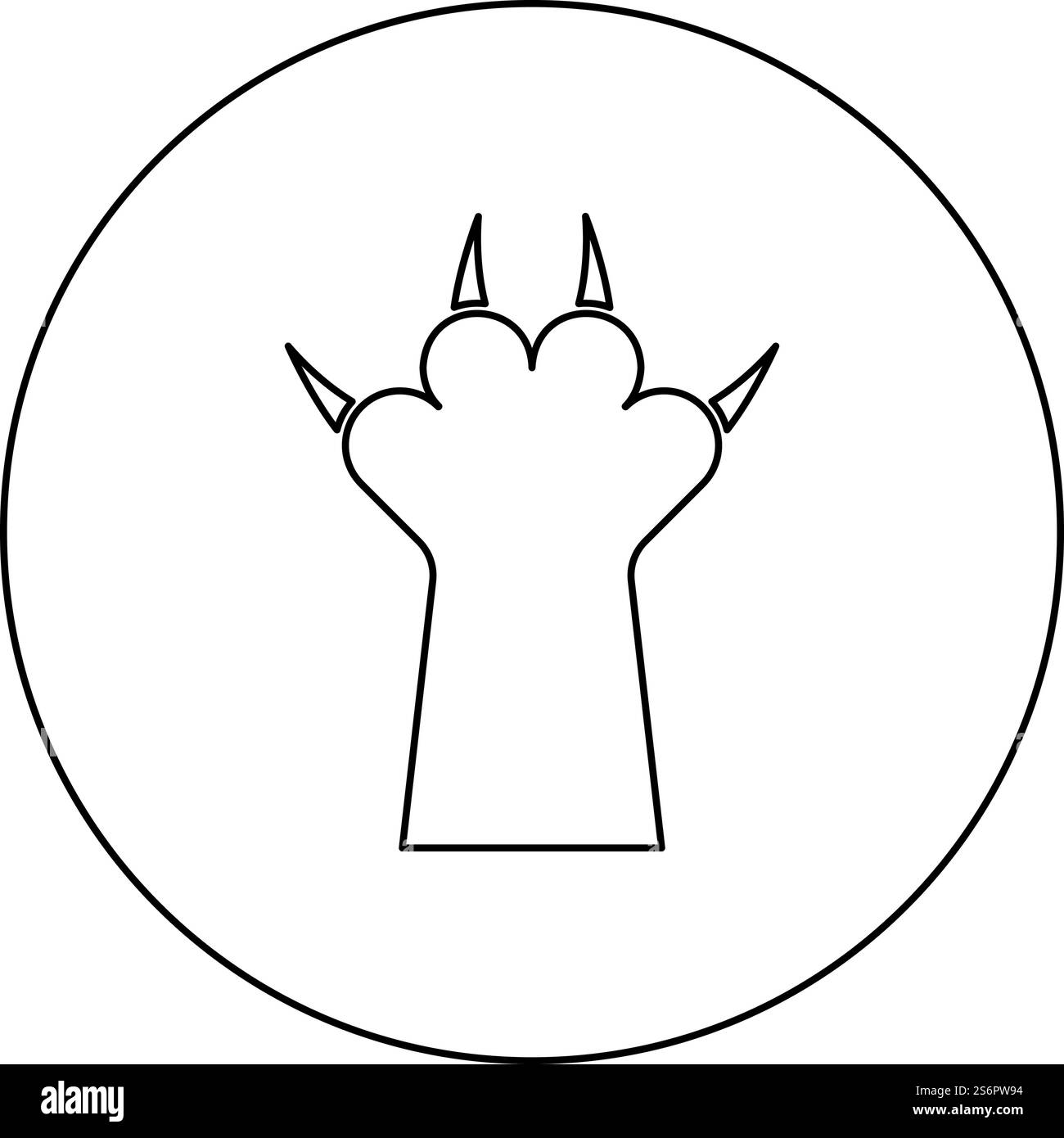 Paw with claw cat icon in circle round black color vector illustration ...