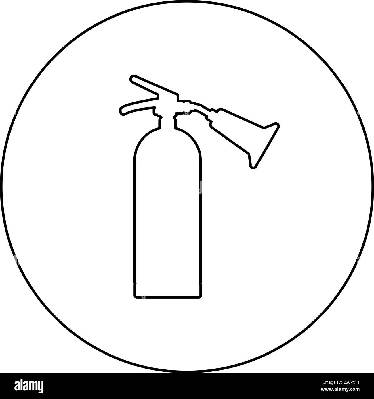 Fire extinguisher icon in circle round black color vector illustration image outline contour ...