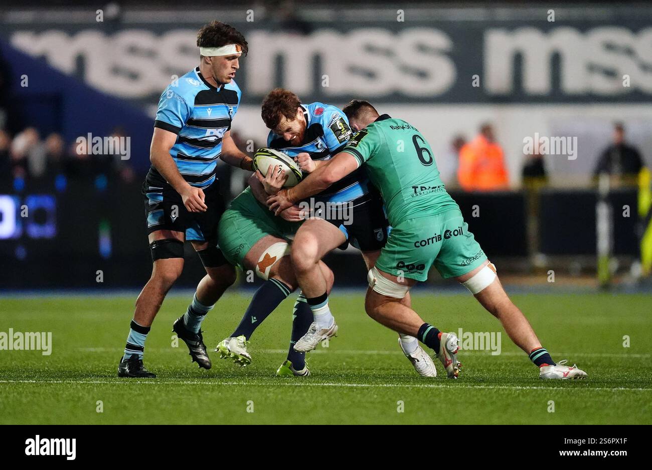 Cardiff's Rory Jennings is tackled by Connacht's Cian Prendergast ...
