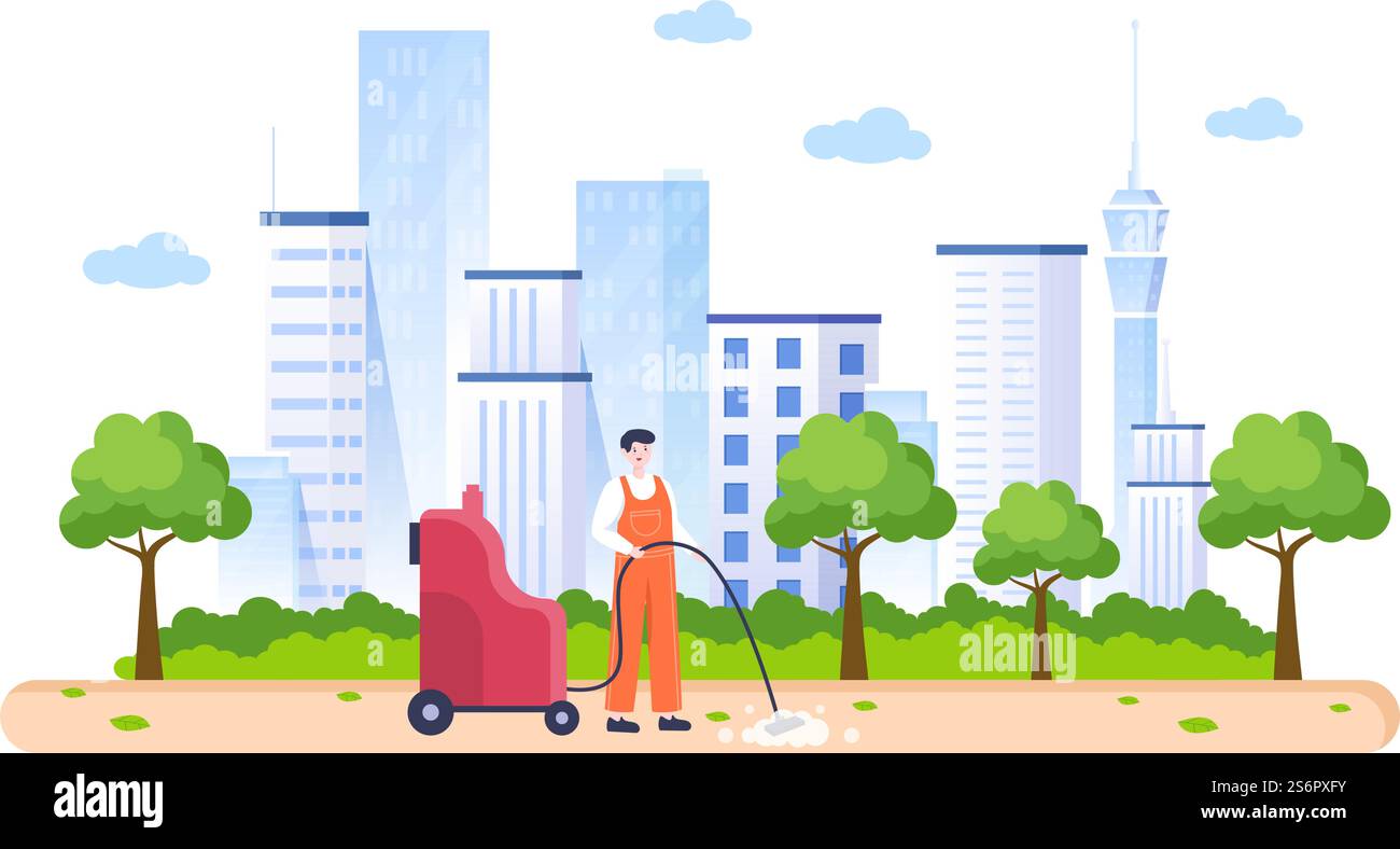 Cleaning Service flat Design Illustration. People Sweeping and Clean in ...