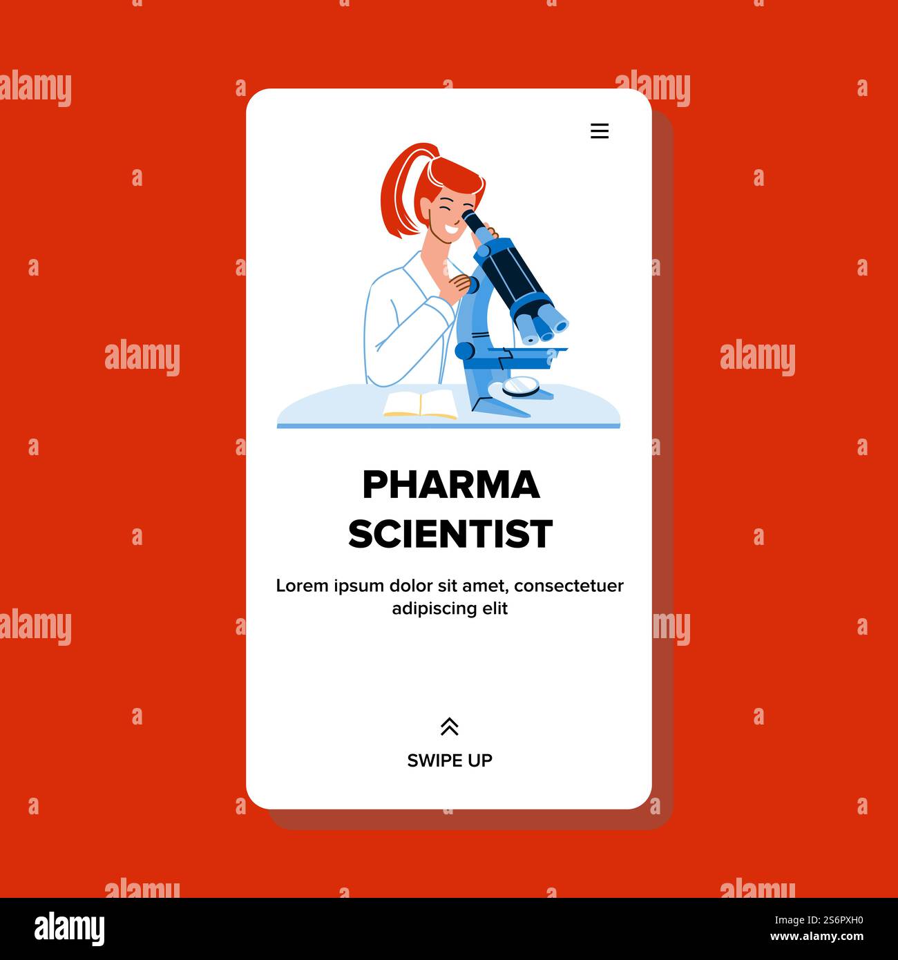 Pharma Scientist Girl Looking In Microscope Vector. Pharma Scientist ...