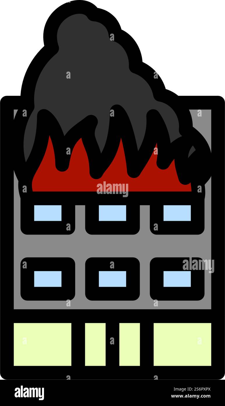Hotel Building In Fire Icon. Editable Bold Outline With Color Fill ...