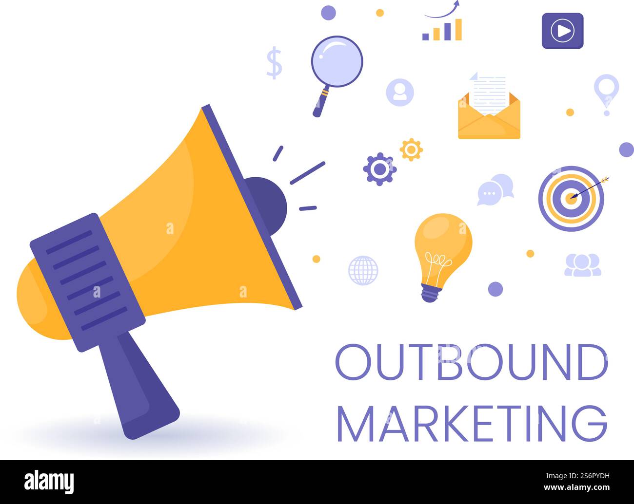 Outbound Marketing Business Vector Illustration with Megaphone Design ...