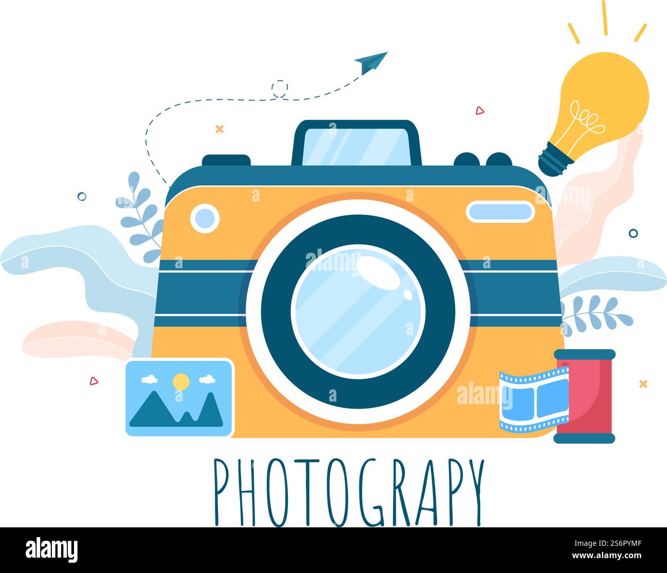 Photographer Flat Design Background with Camera, Digital Film Equipment ...