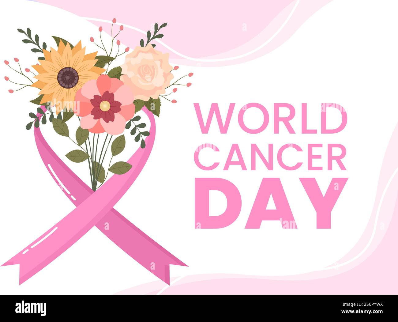 World Cancer Day with Ribbon Flat Vector Illustration. Inform the ...