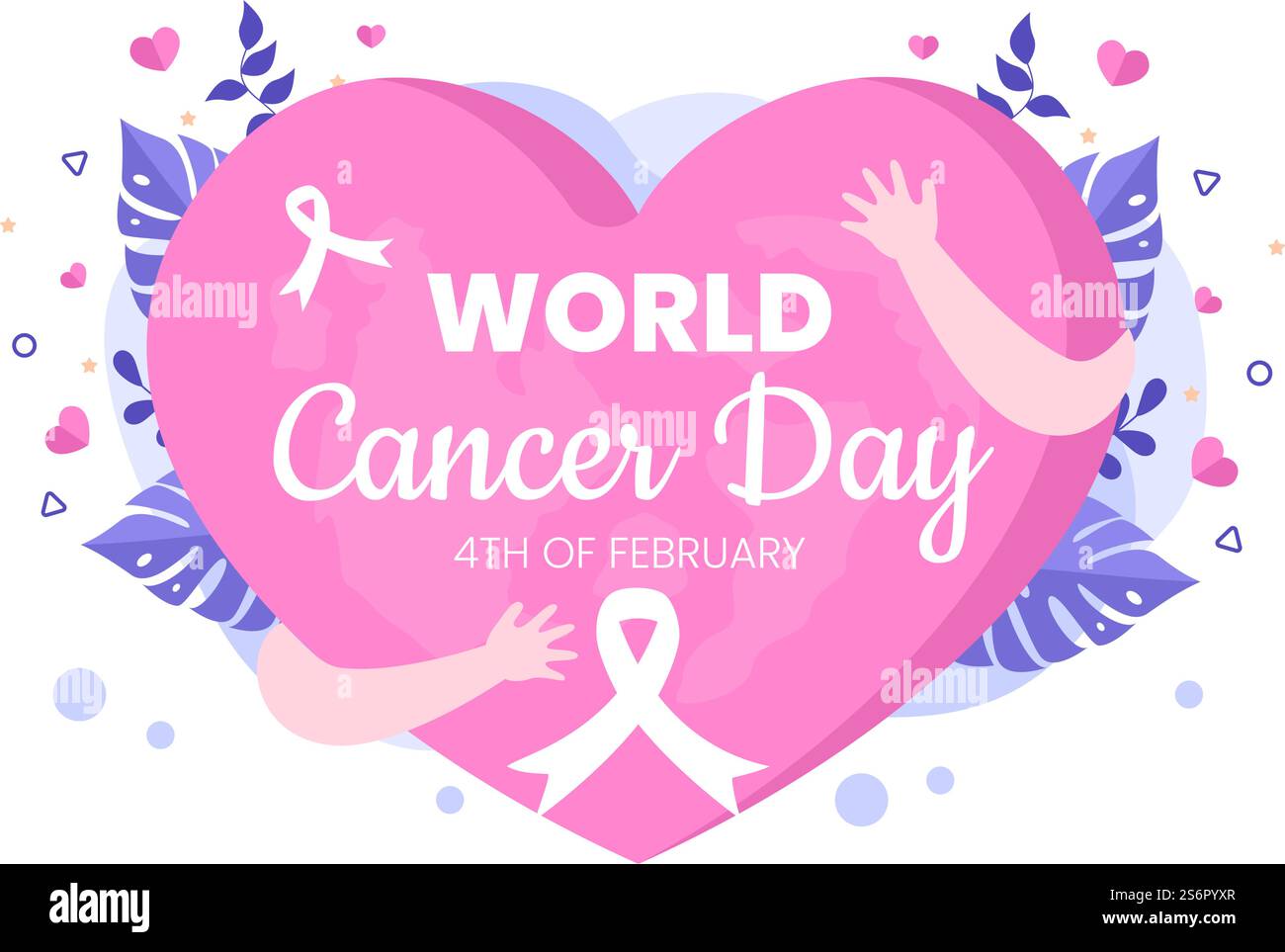 World Cancer Day with Ribbon Flat Vector Illustration. Inform the ...