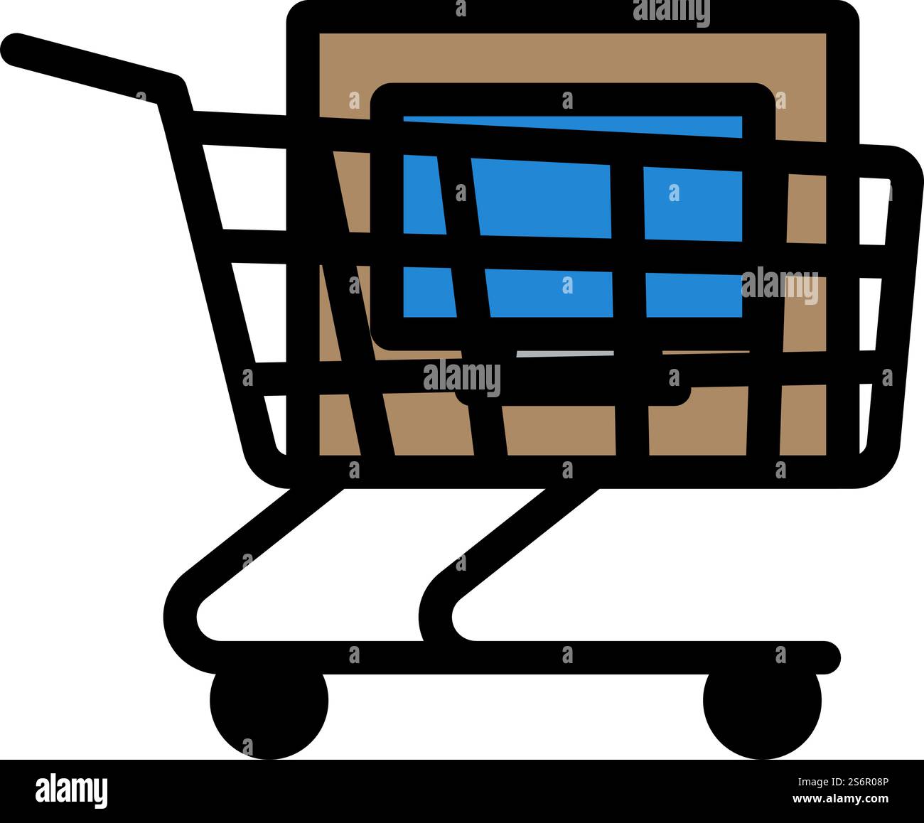 Shopping Cart With PC Icon. Editable Bold Outline With Color Fill ...