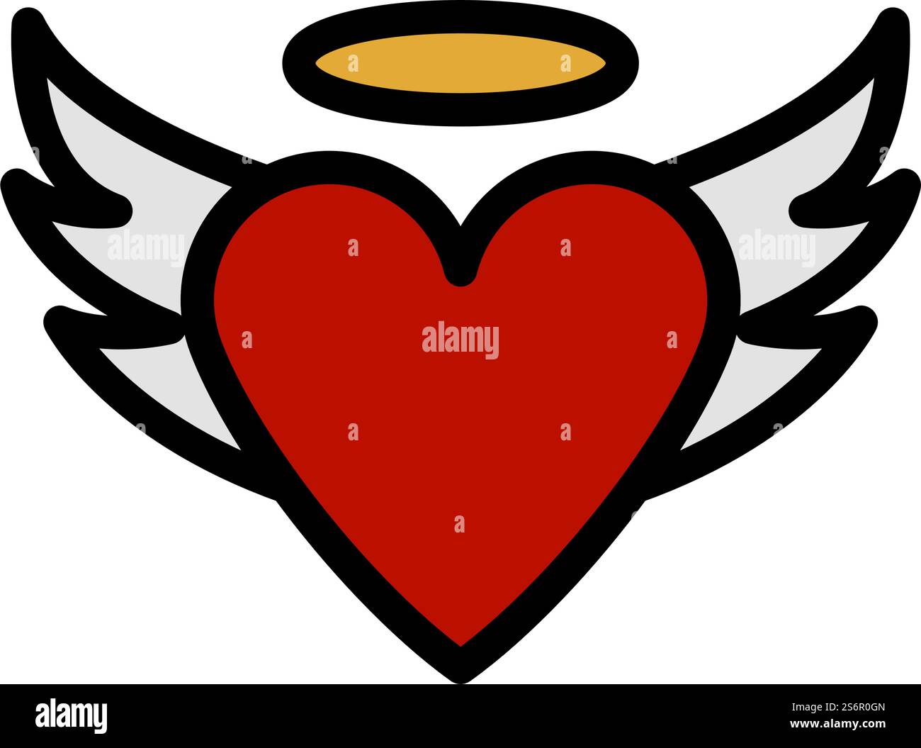 Valentine Heart With Wings And Halo Icon. Editable Bold Outline With ...