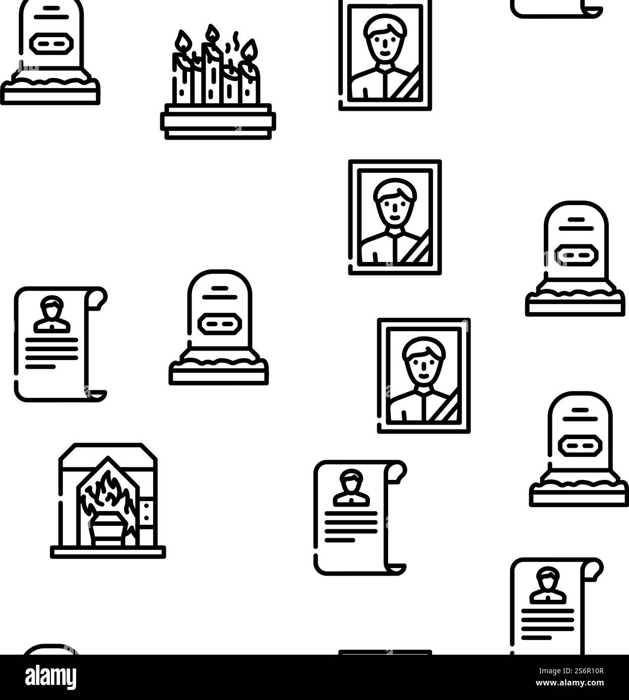 Funeral Dead Ceremony Vector Seamless Pattern Thin Line Illustration ...