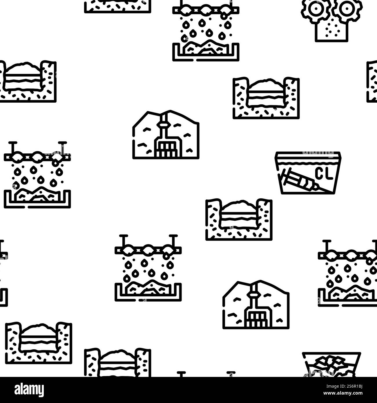 Solid Waste Management Business Vector Seamless Pattern Thin Line ...
