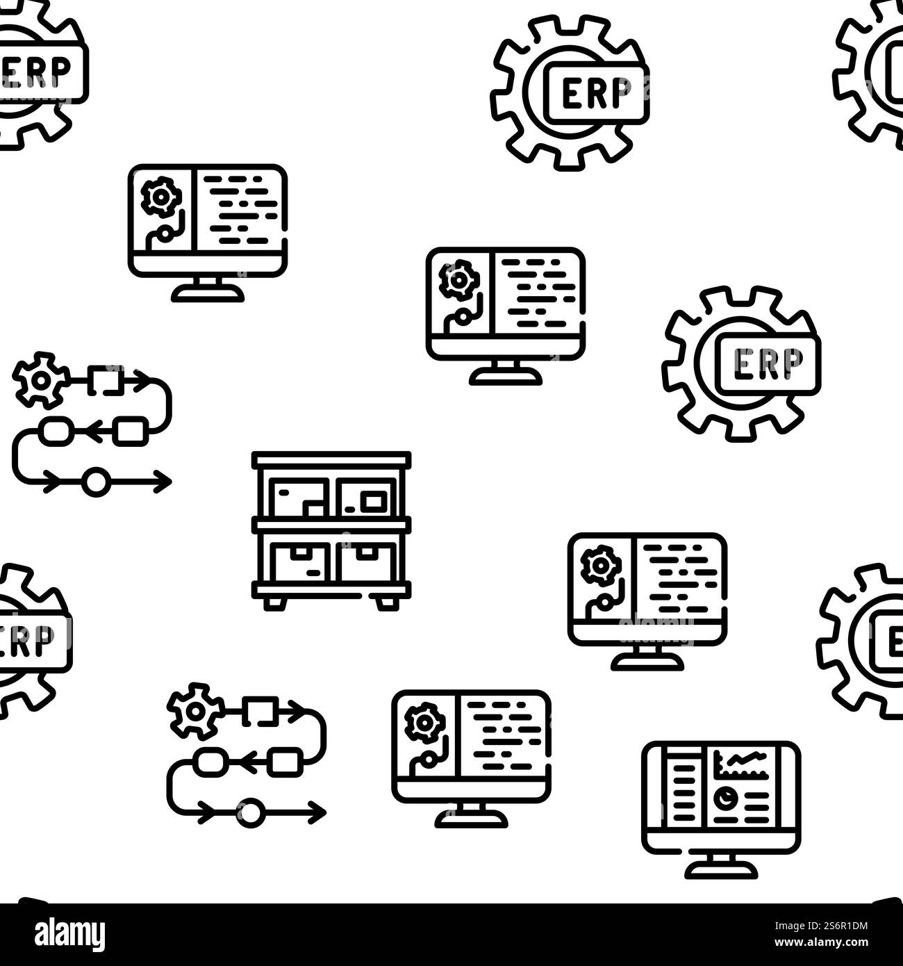 Erp Enterprise Resource Planning Vector Seamless Pattern Thin Line Illustration. Erp Enterprise ...