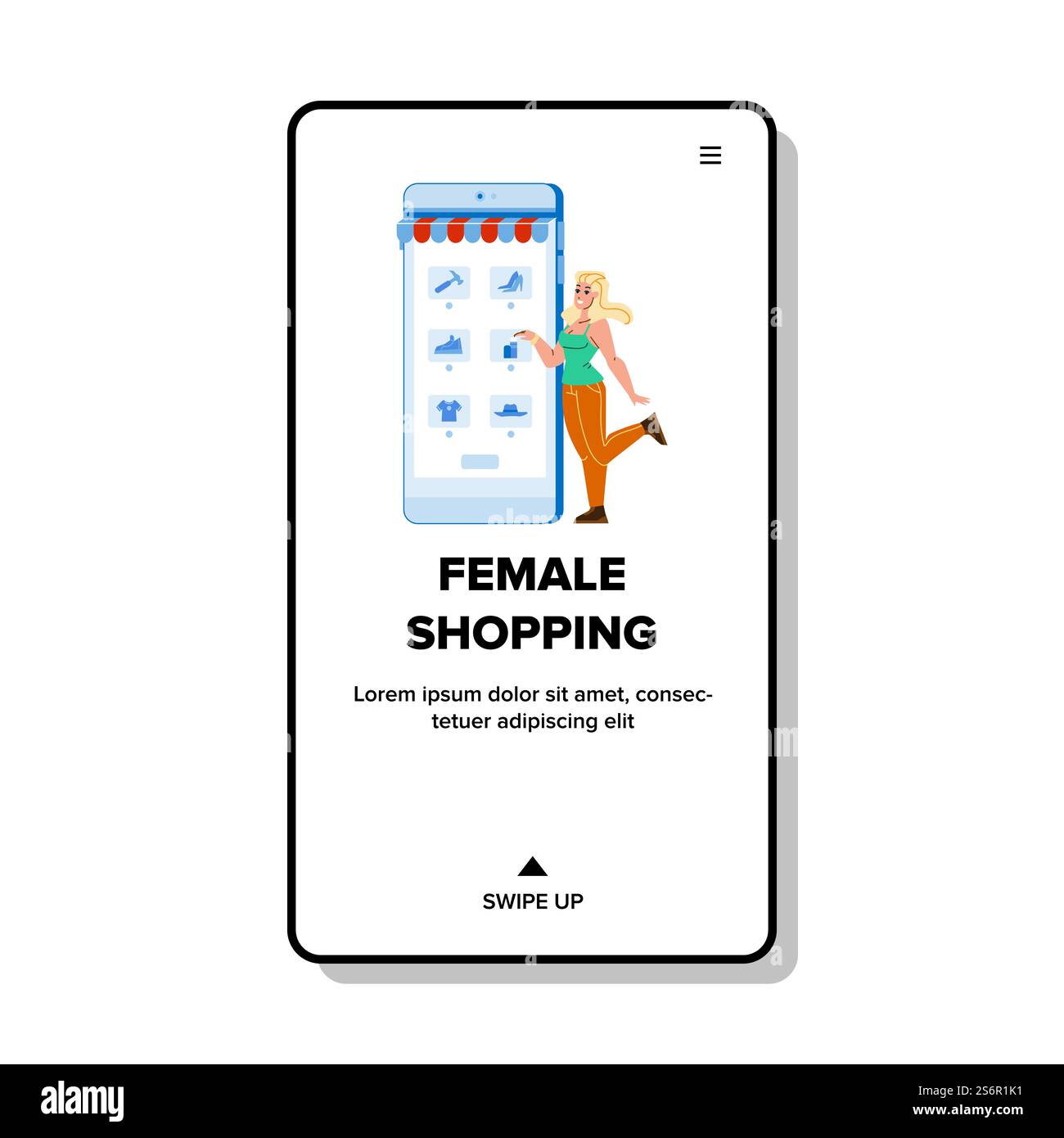 Female Shopping In Phone Store Application Vector. Female Shopping And ...