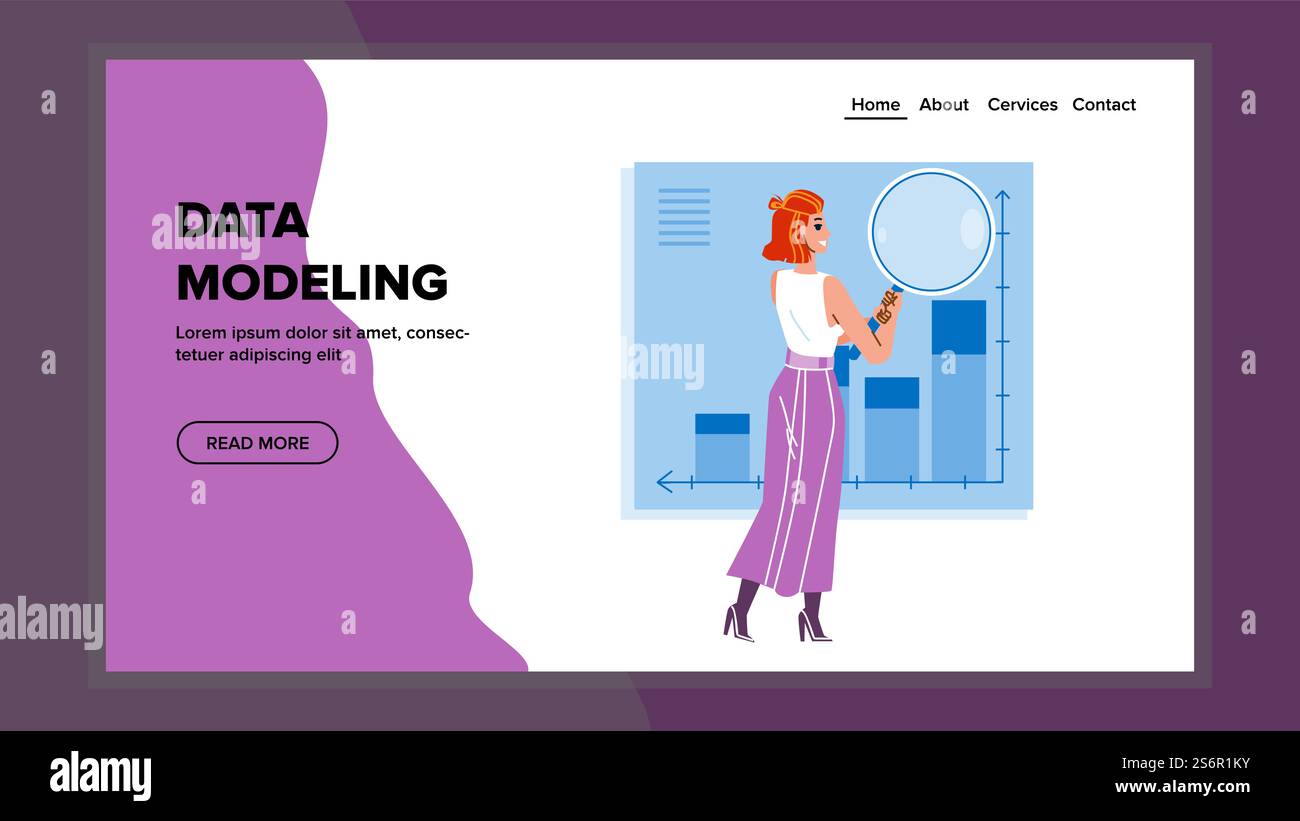 Data Modeling And Researching Woman Manager Vector. Young Businesswoman ...