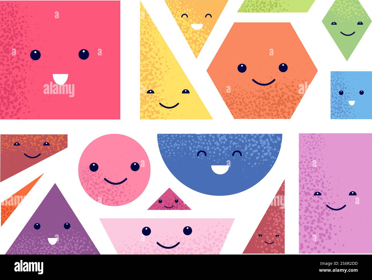 Geometric shapes characters. Polygon faces, kid drawing emotions ...