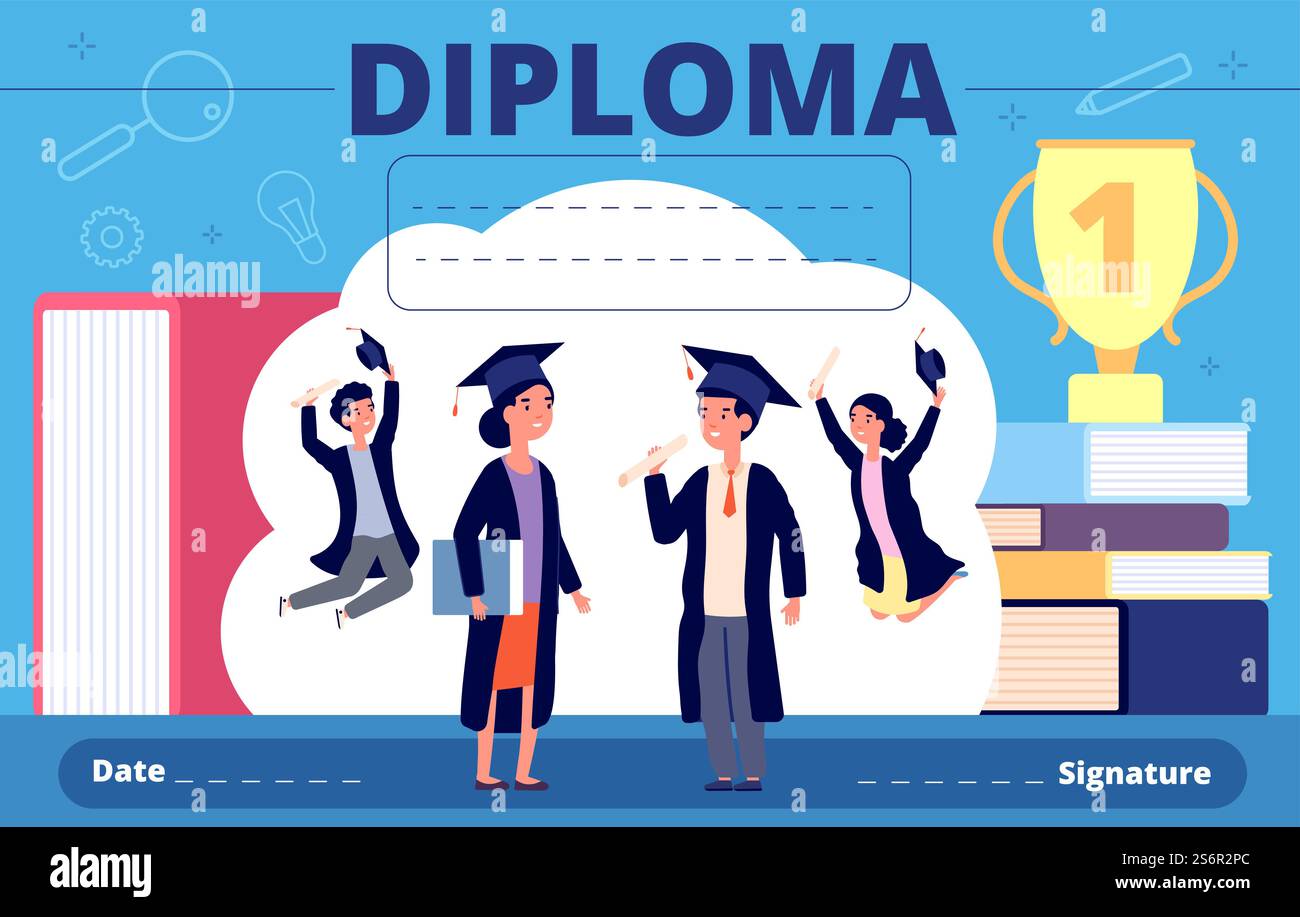 Kids diploma. Celebration student kid, kindergarten or preschool ...