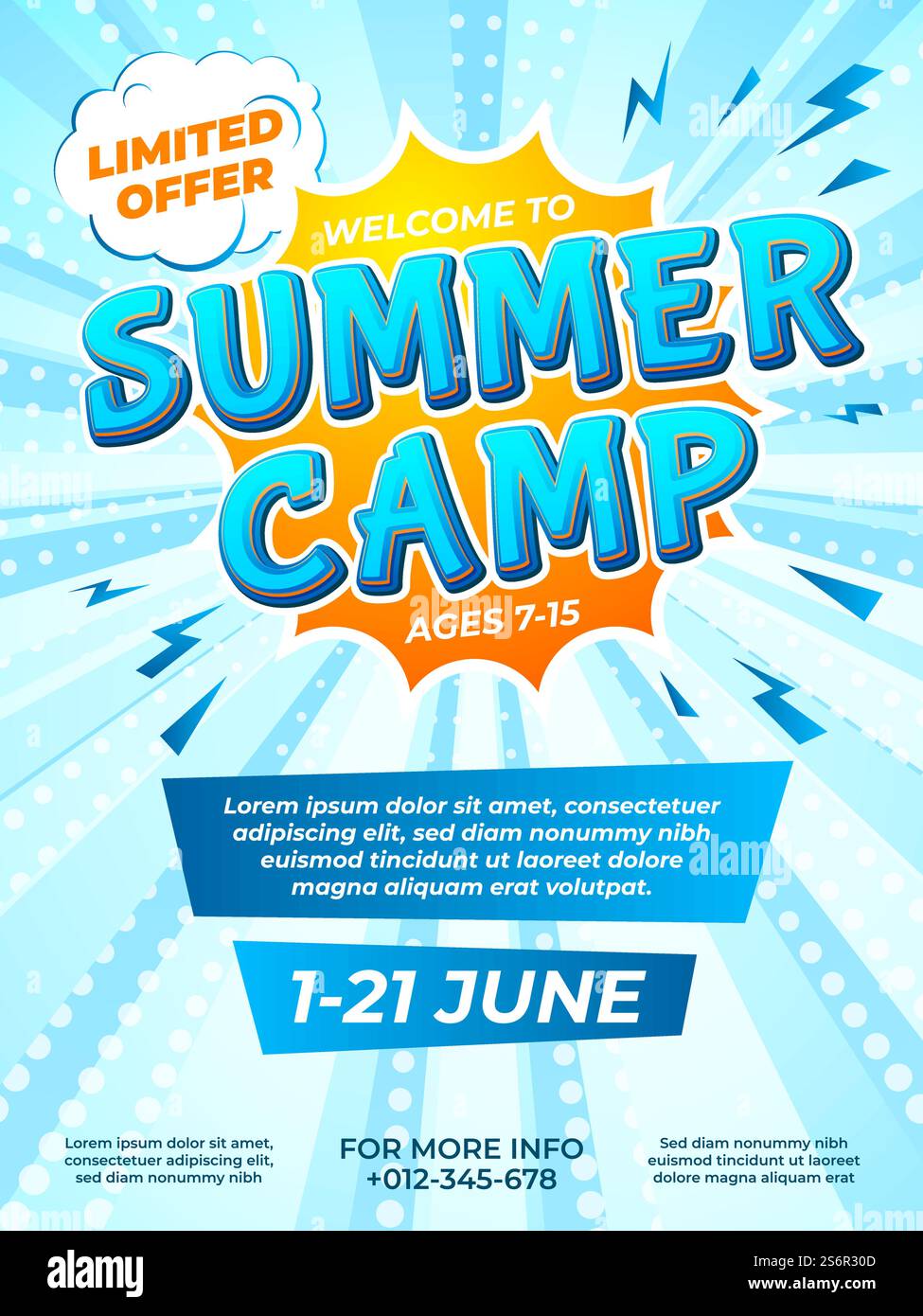 Summer camp poster. Child journey, camping comic style flyer. School ...