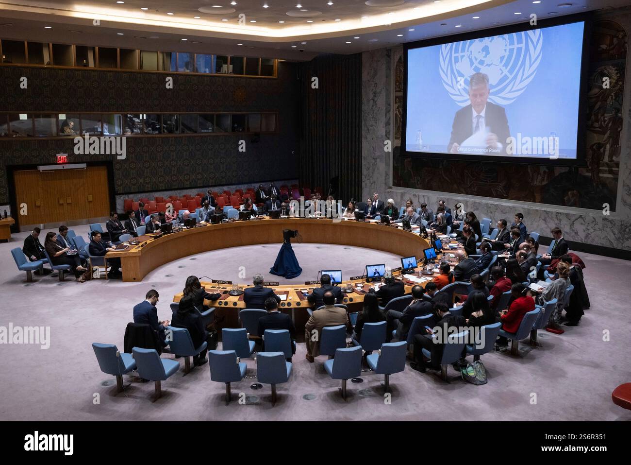 A display shows Under-Secretary-General for Peace Operations to the ...
