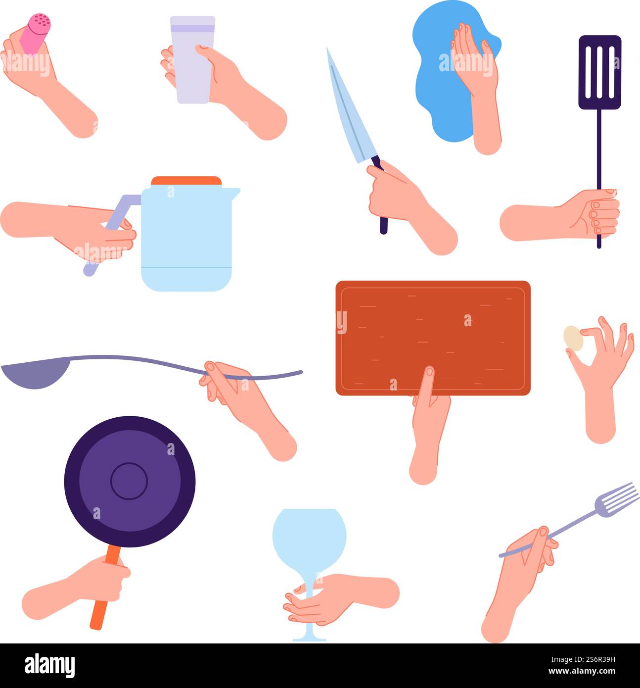 Hands hold kitchen tools. Woman hand holding knife, spoon fork and ...