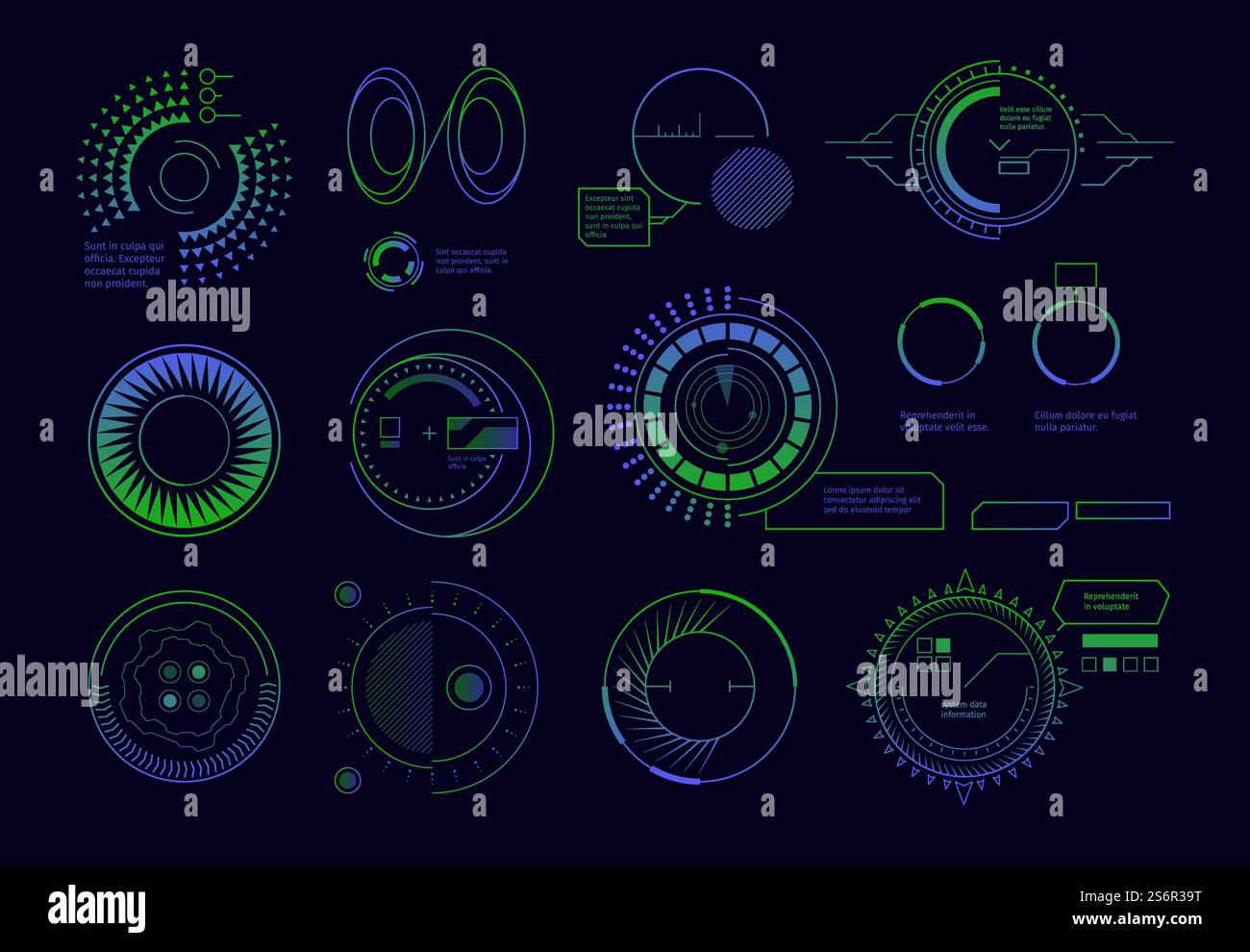 Satellite hud ui. Circle radar futuristic digital templates army target ...