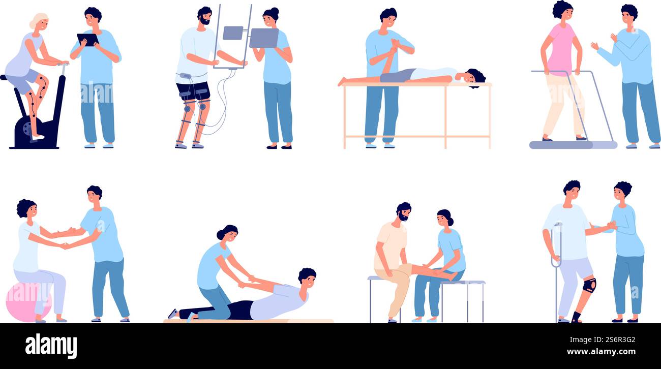 Medical rehabilitation. Flat rehab people collection, clinic of ...