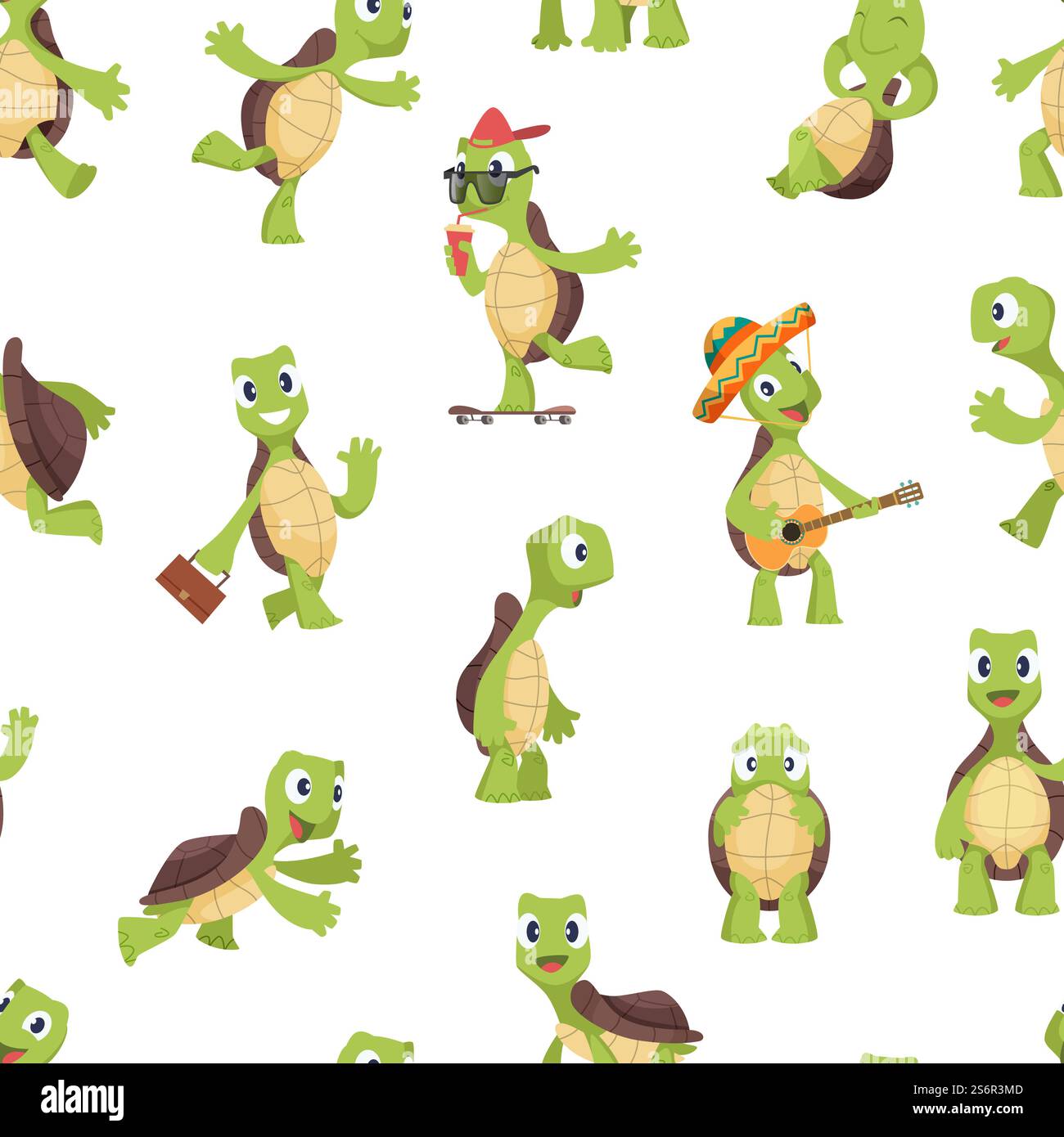 Turtles pattern. Funny kids cartoon turtle, happy cute animals vector ...
