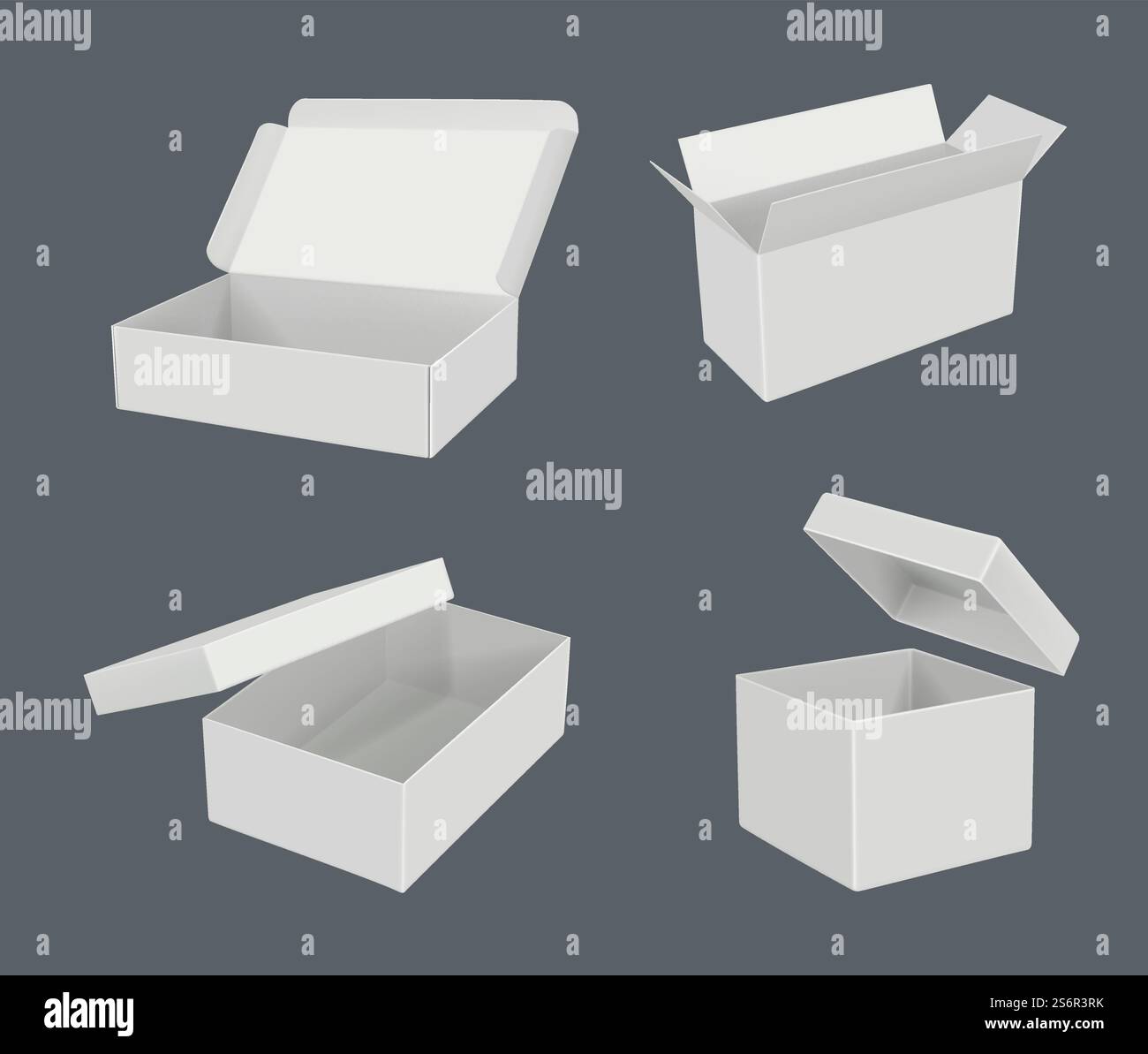 Open realistic boxes. Packages templates cardboard empty containers ...