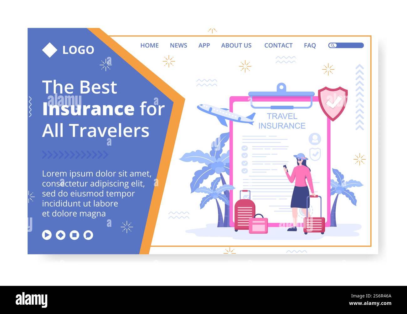 Travel Insurance Landing Page Template Flat Design Illustration ...