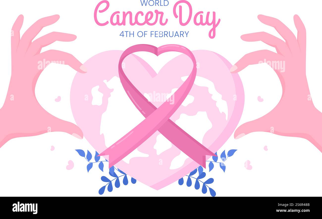 World Cancer Day with Ribbon Flat Vector Illustration. Inform the ...