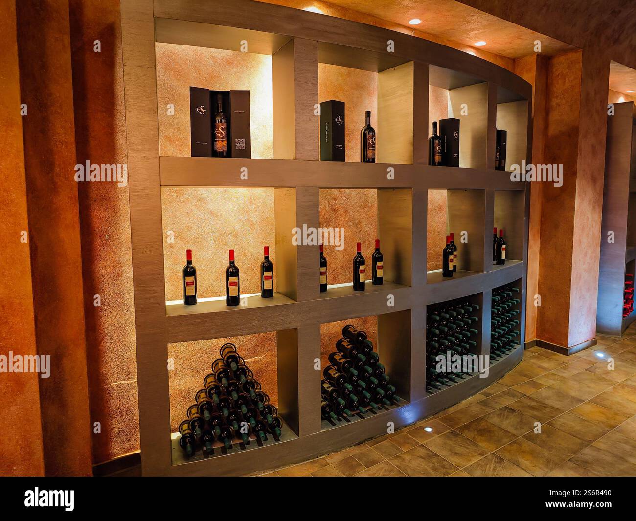 Tuscany, Italy - 01 17 2025. Inside a winery. Exposition of wine ...