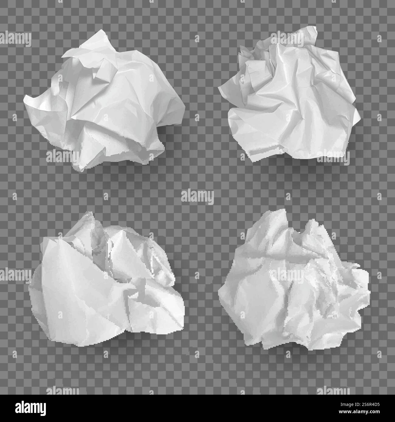 Crumpled paper balls. Realistic garbage bad idea symbols crushed piece ...