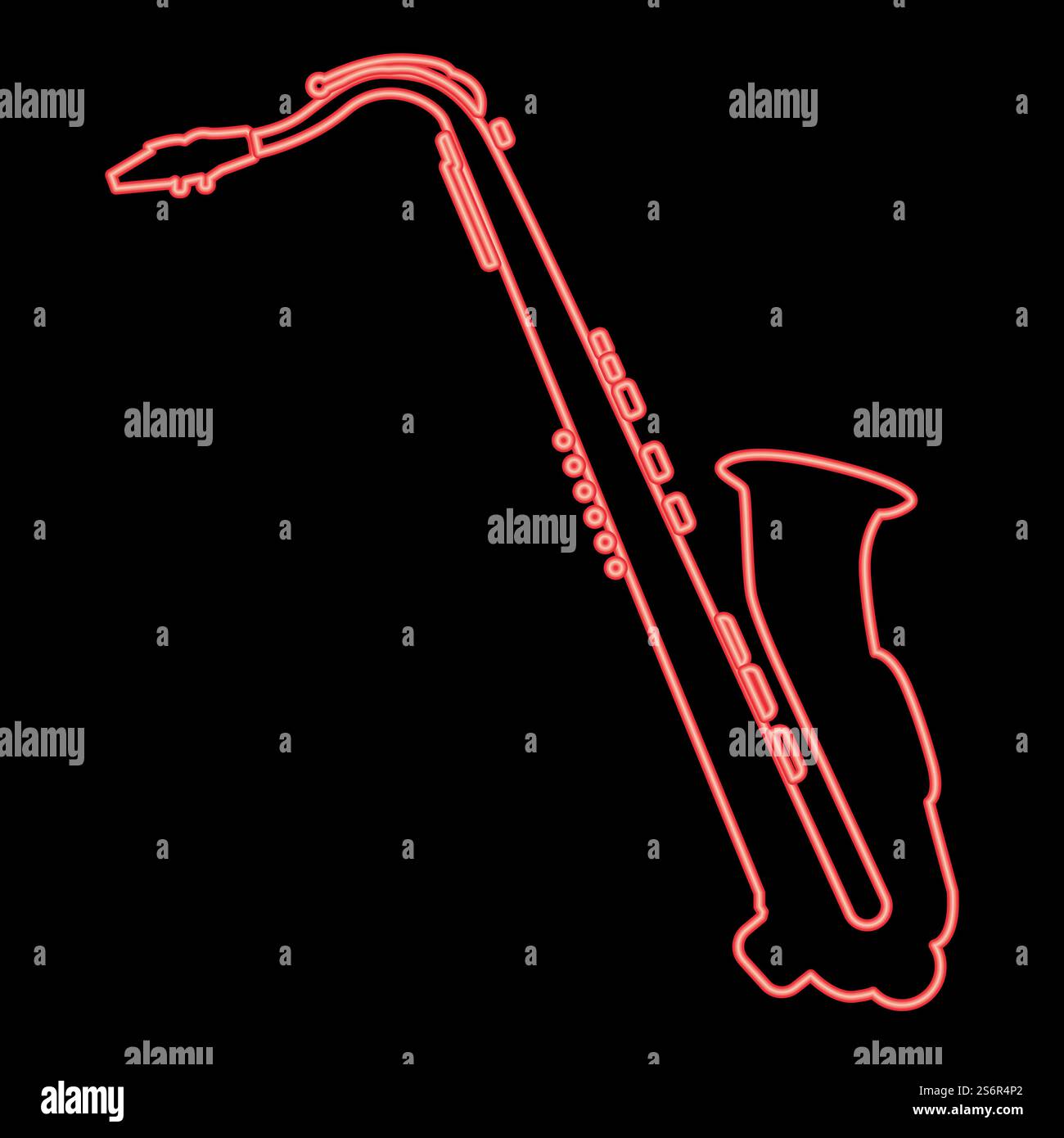 Neon saxophone red color vector illustration image flat style light ...