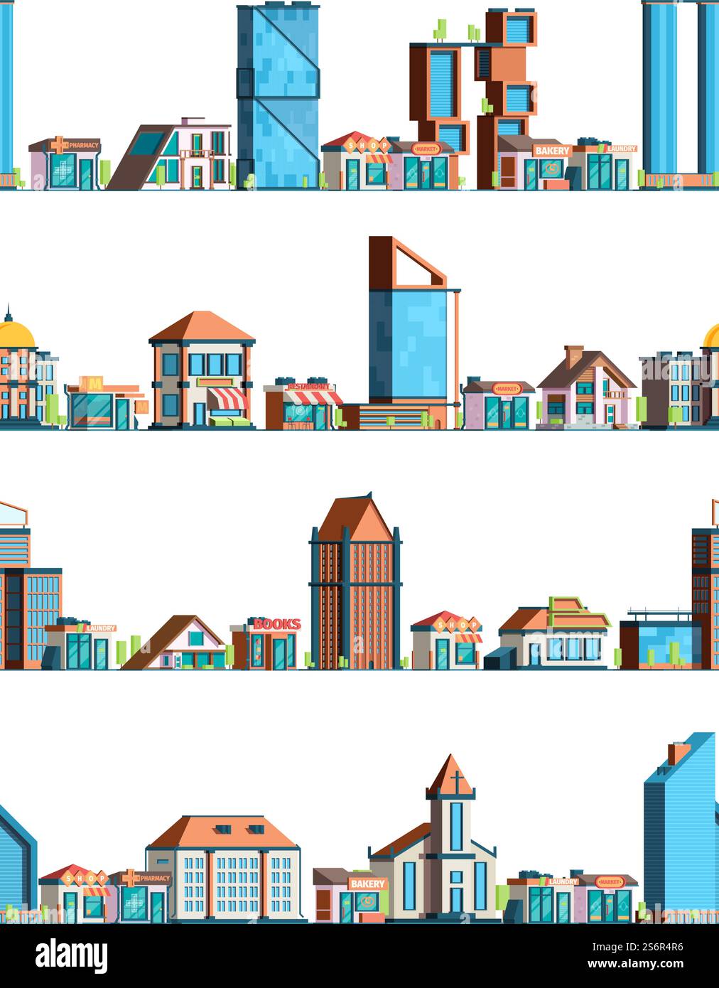 Urban stores landscape. City exterior building facades seamless ...
