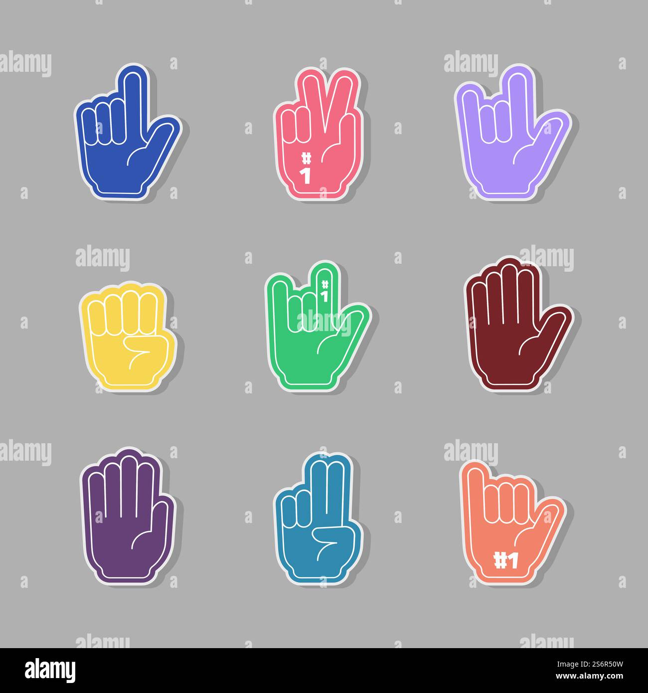 Fans gloves. Colored hands cheering sport fans thumbs up on stadium ...