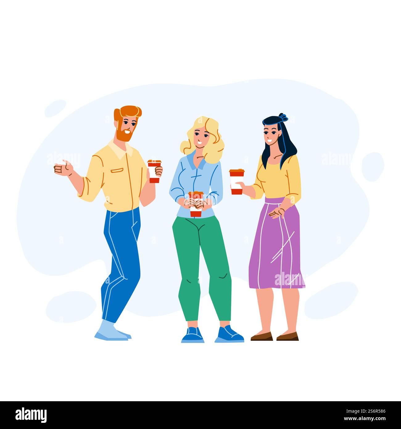 Office Coffee Break And People Conversation Vector. Man And Woman ...