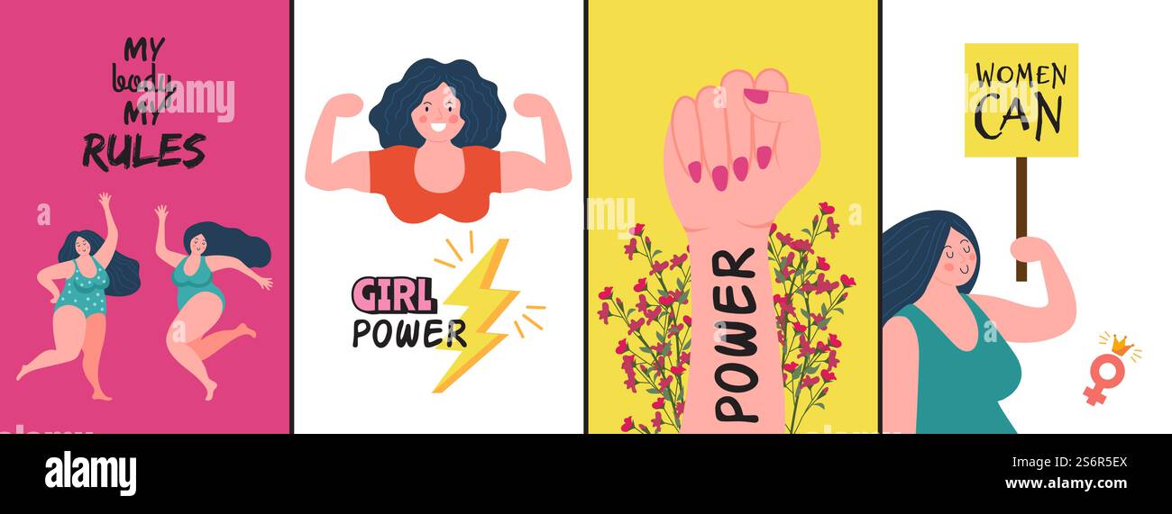 Women posters. Strong woman, girl power covers or cards. Female ...