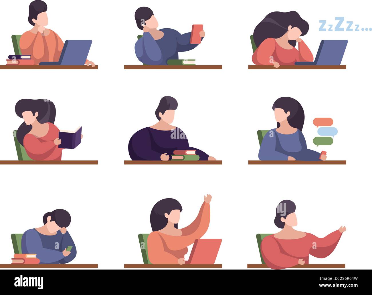 Lazy students. People in lecture room with laptop college persons ...