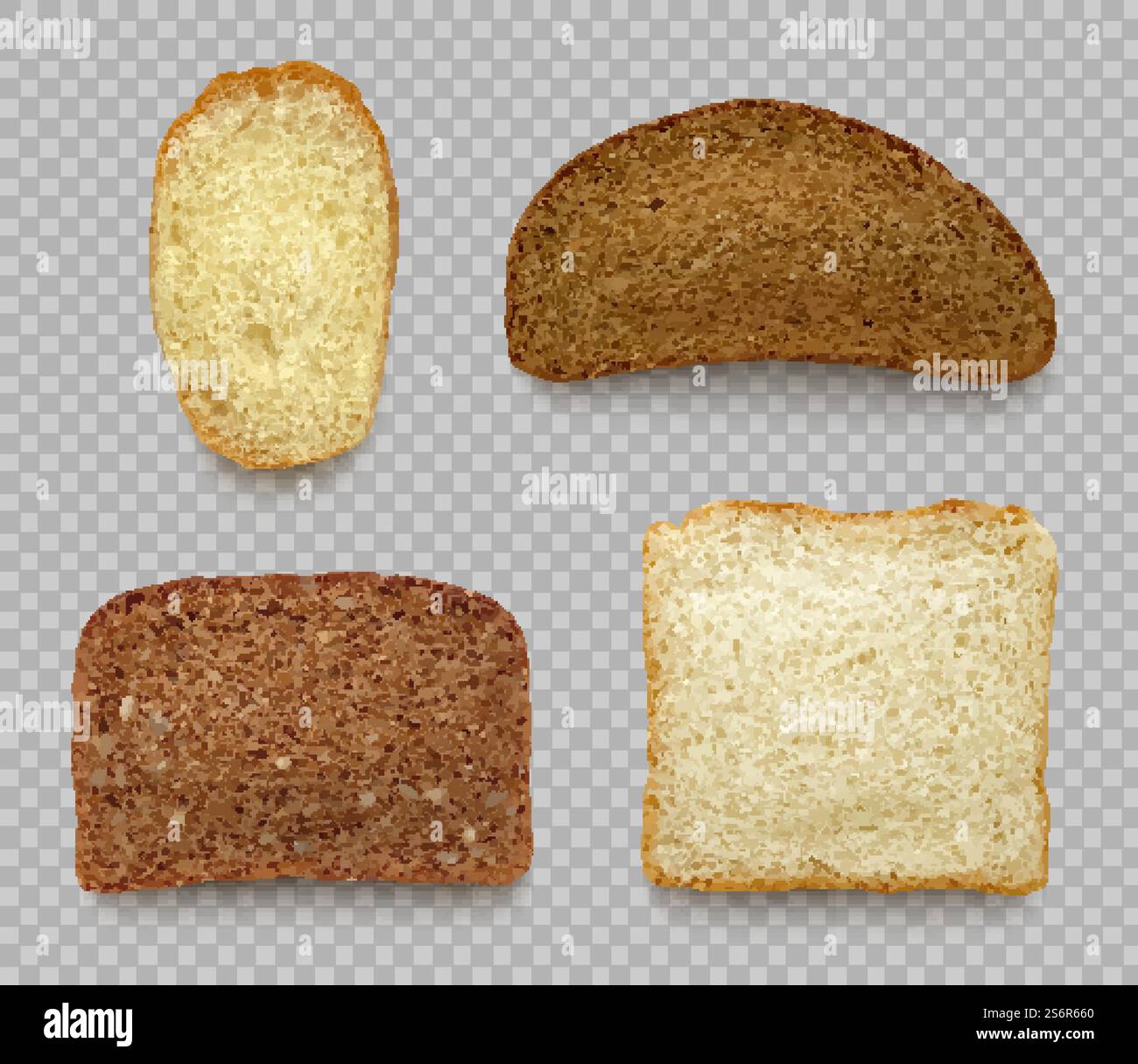 Bread realistic. Different type of white and black bread sliced pieces ...