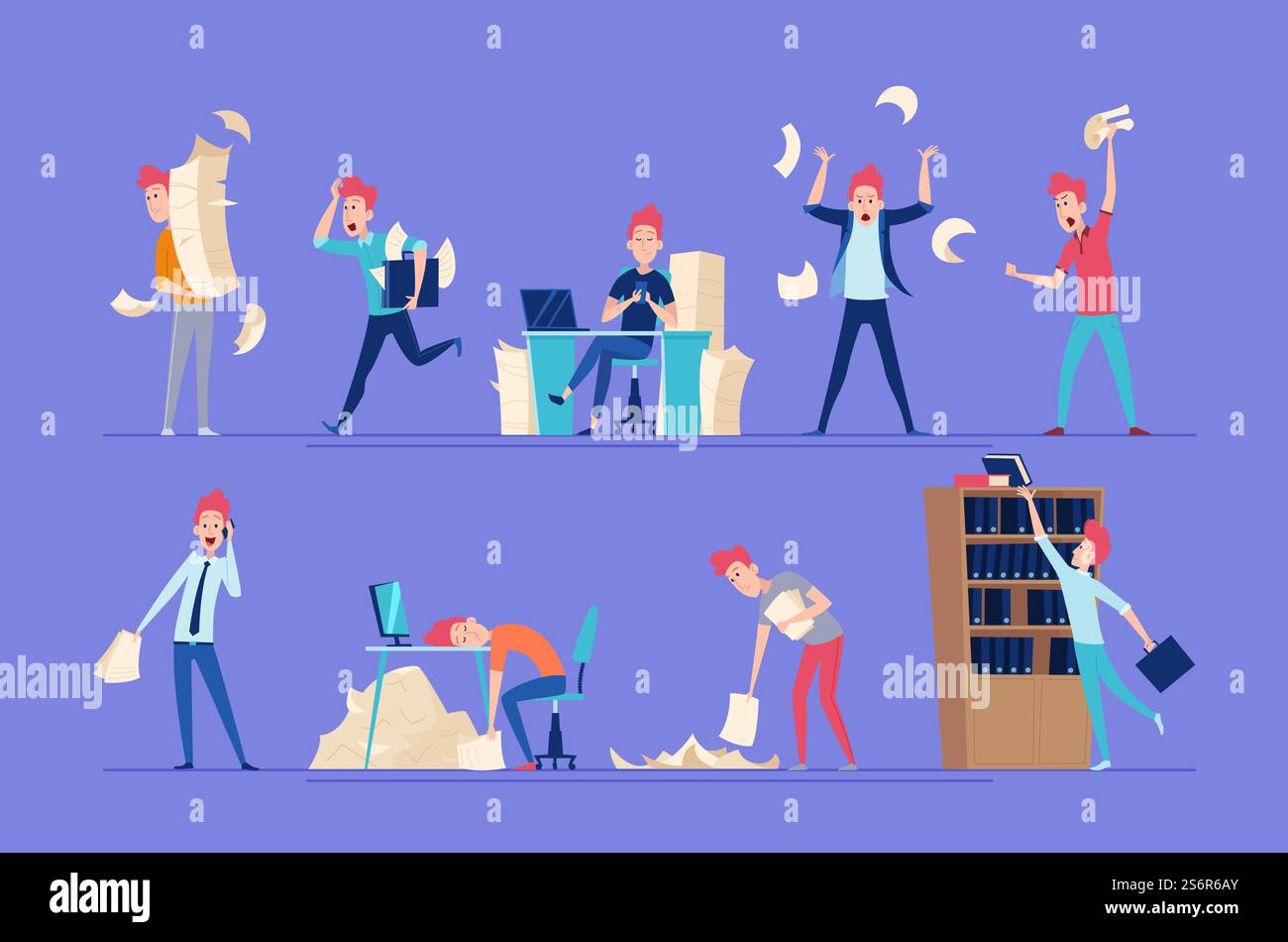 Chaotic business people. Unorganized office characters conflict ...