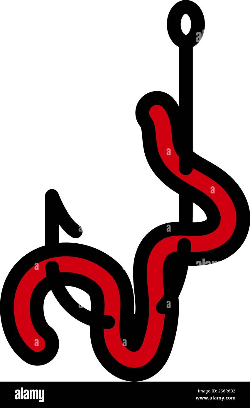 Icon Of Worm On Hook. Editable Bold Outline With Color Fill Design ...